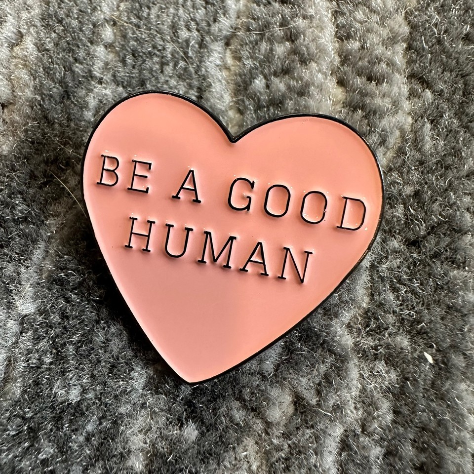 Heart Enamel Pin Be A Good Human Spell Out Pink Brooch Badge Jewelry ...