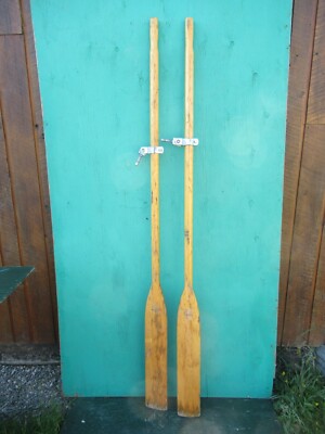 GREAT OLD Wood Oars 79" Long Paddles Has Great Old Patina Finish w ...