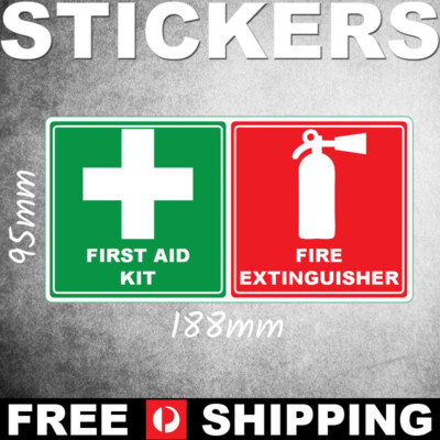 First Aid & Fire Extinguisher (192x95mm) - Vinyl Decal Safety Sticker ...