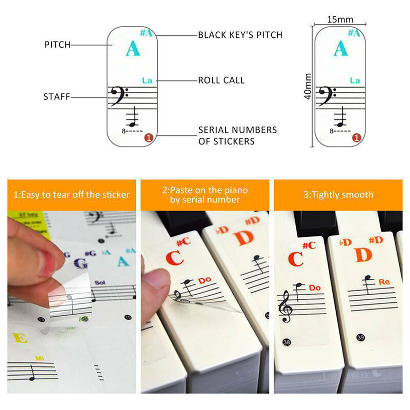 Keyboard notes Sticker 88/61/54/49/37 keys Piano Sticker Transpare P5 ...
