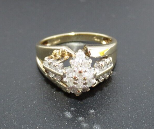STUNNING 10K YG LADIES DIAMOND CLUSTER RING .35 tcw SZ 7 3.8 Grams (AI ...