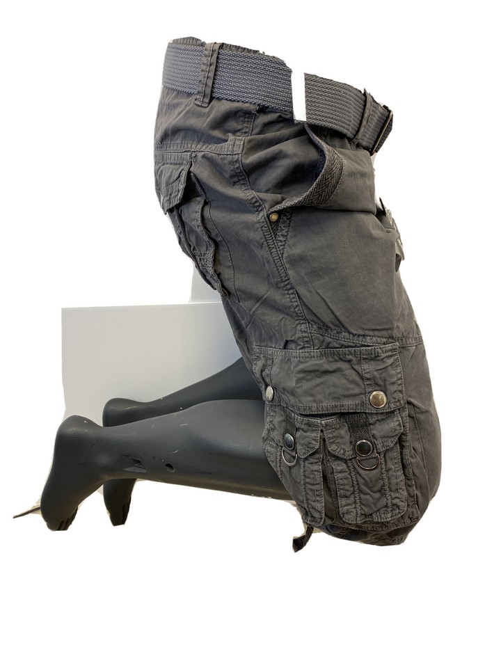 Mens STEINTEX CARGO SHORTS CHARCOAL WASH MMA 32 34 36 38 40 42 44 BLACK ...