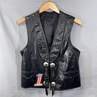 Harley-Davidson Leather Vest Womens 40 Black Concho Tie Biker Patches ...