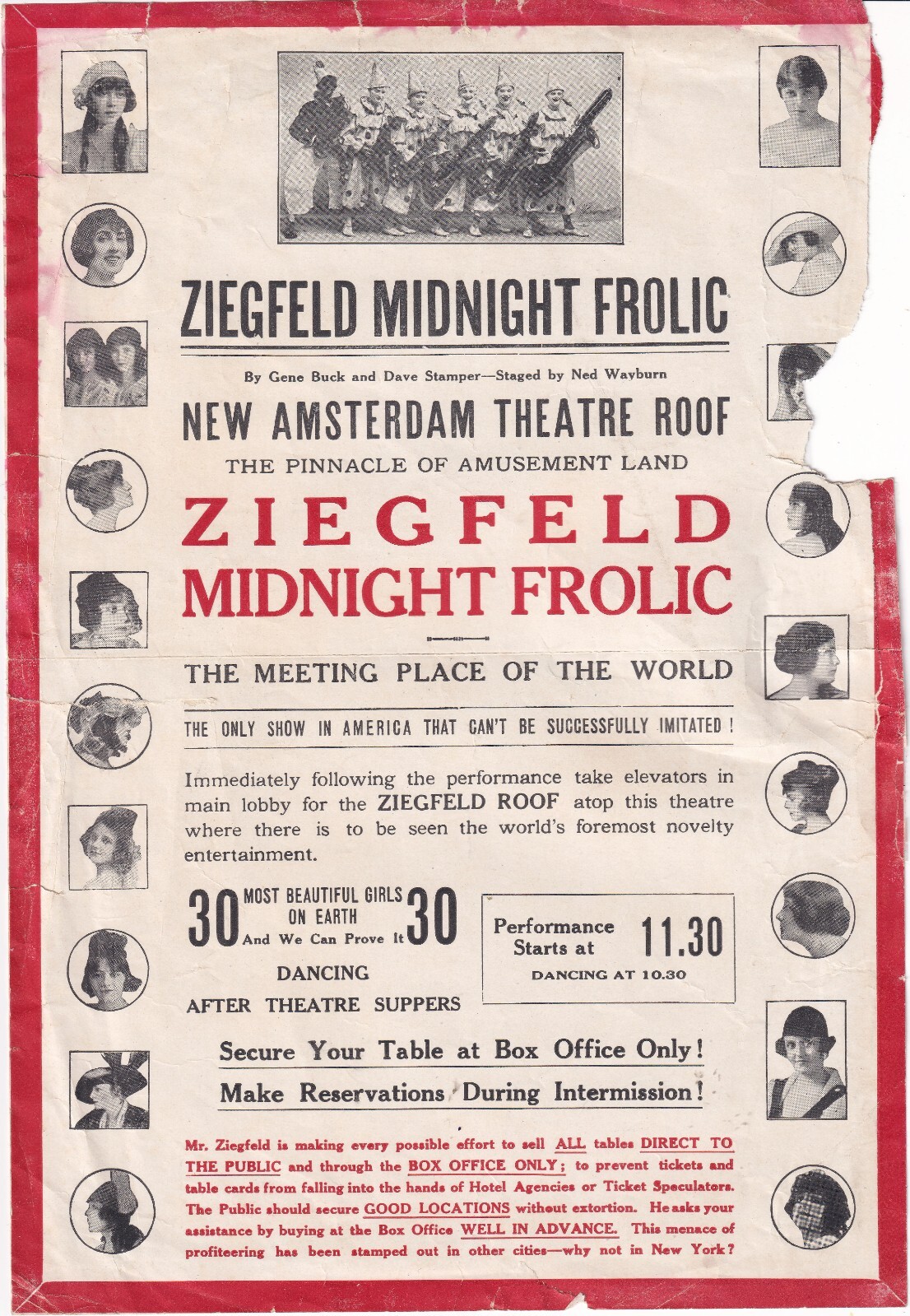 Vintage Poster, Ziegfeld Midnight Frolic, 1916 ca. Rare. 18 x 26.3 cm ...