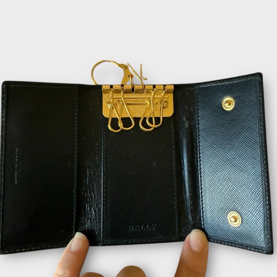 Bally Key Holder Gold Black Leather Keychain Wallet Made In Italy | eBay