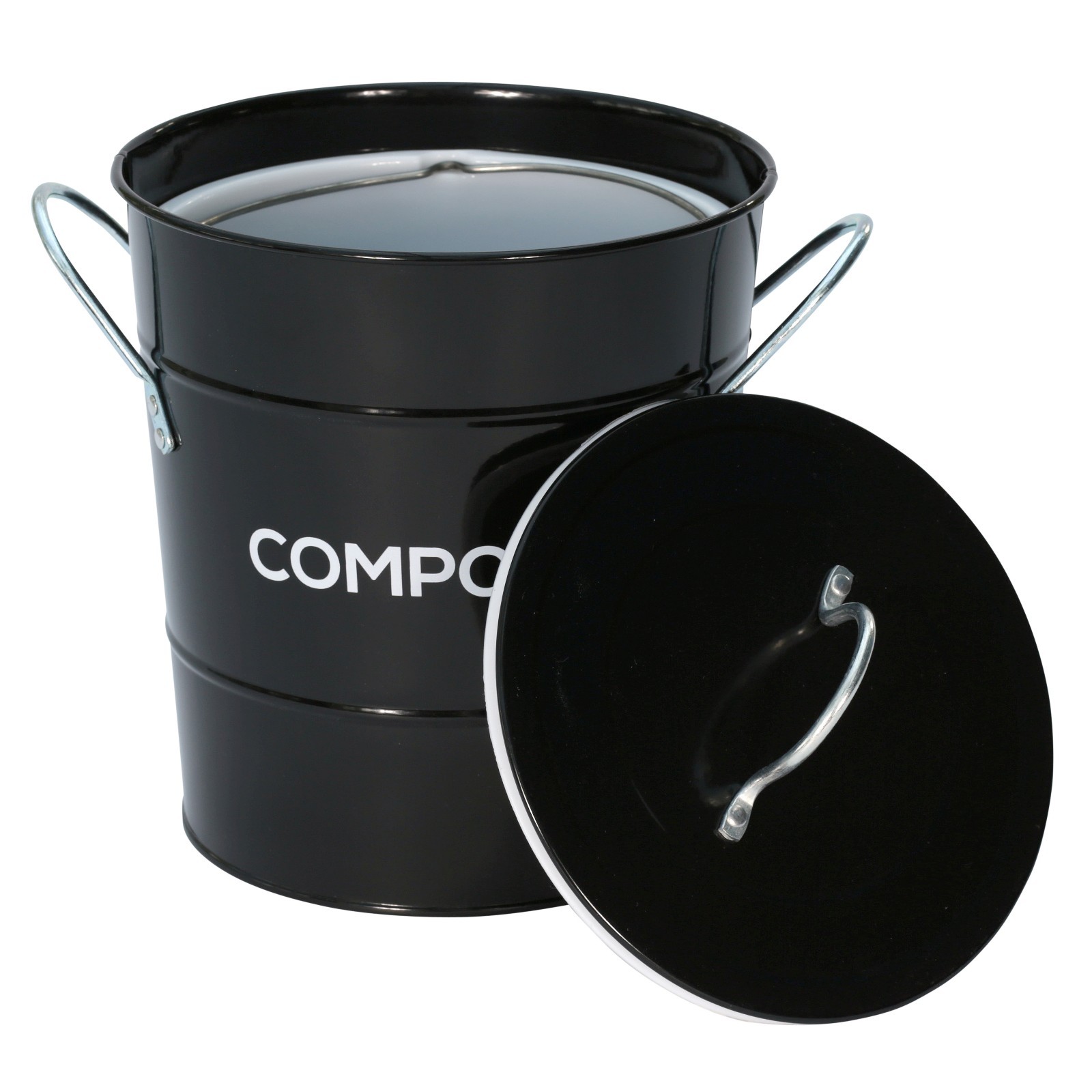 Black Compost Caddy & 50x 6L Biobags - Kitchen Compost Bin - Metal Pail ...