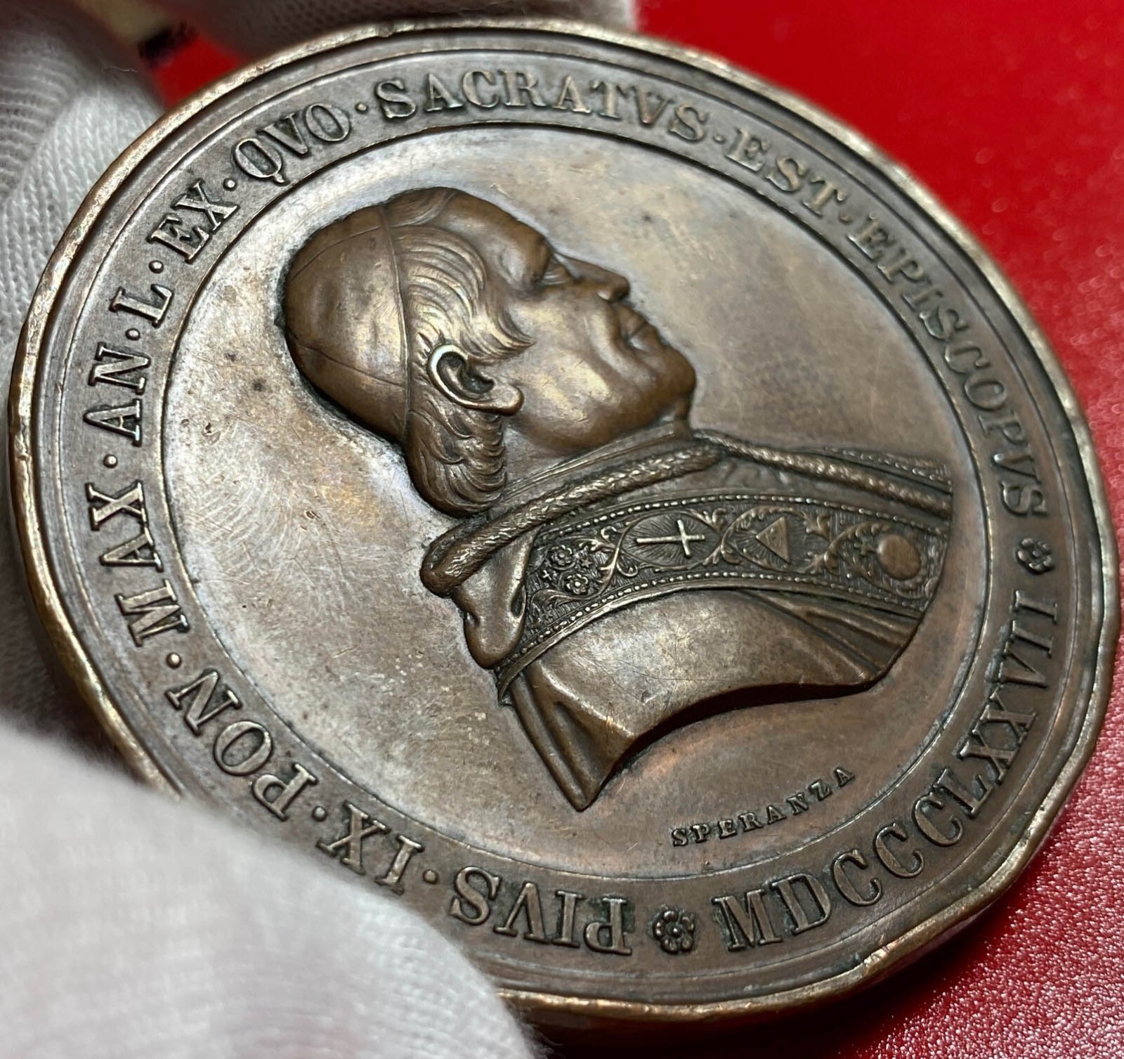 1877 VATICAN PIUS IX RELIEF MEDAL by SPERANZA 105gr 60mm BRONZE RARE ...