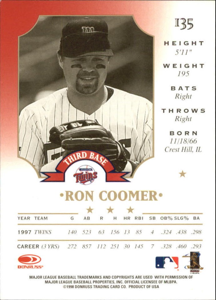 1998 Leaf Fractal Matrix Twins Baseball Card #135 Ron Coomer BX /1600 ...
