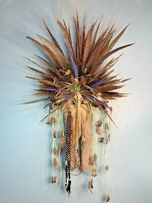 Lisa Ray Ceremonial Algonquin Mask Native American Leather Feathers Fur ...