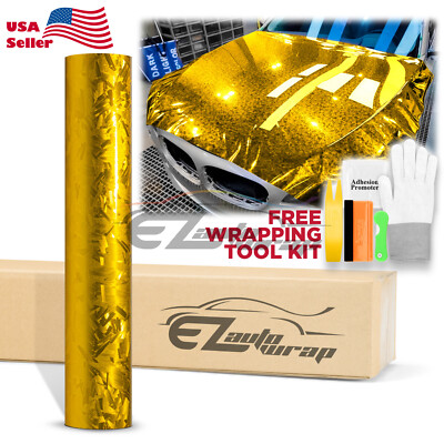24K Chopped Forged Carbon Fiber Gloss Gold Car Vinyl Wrap Sticker Decal ...