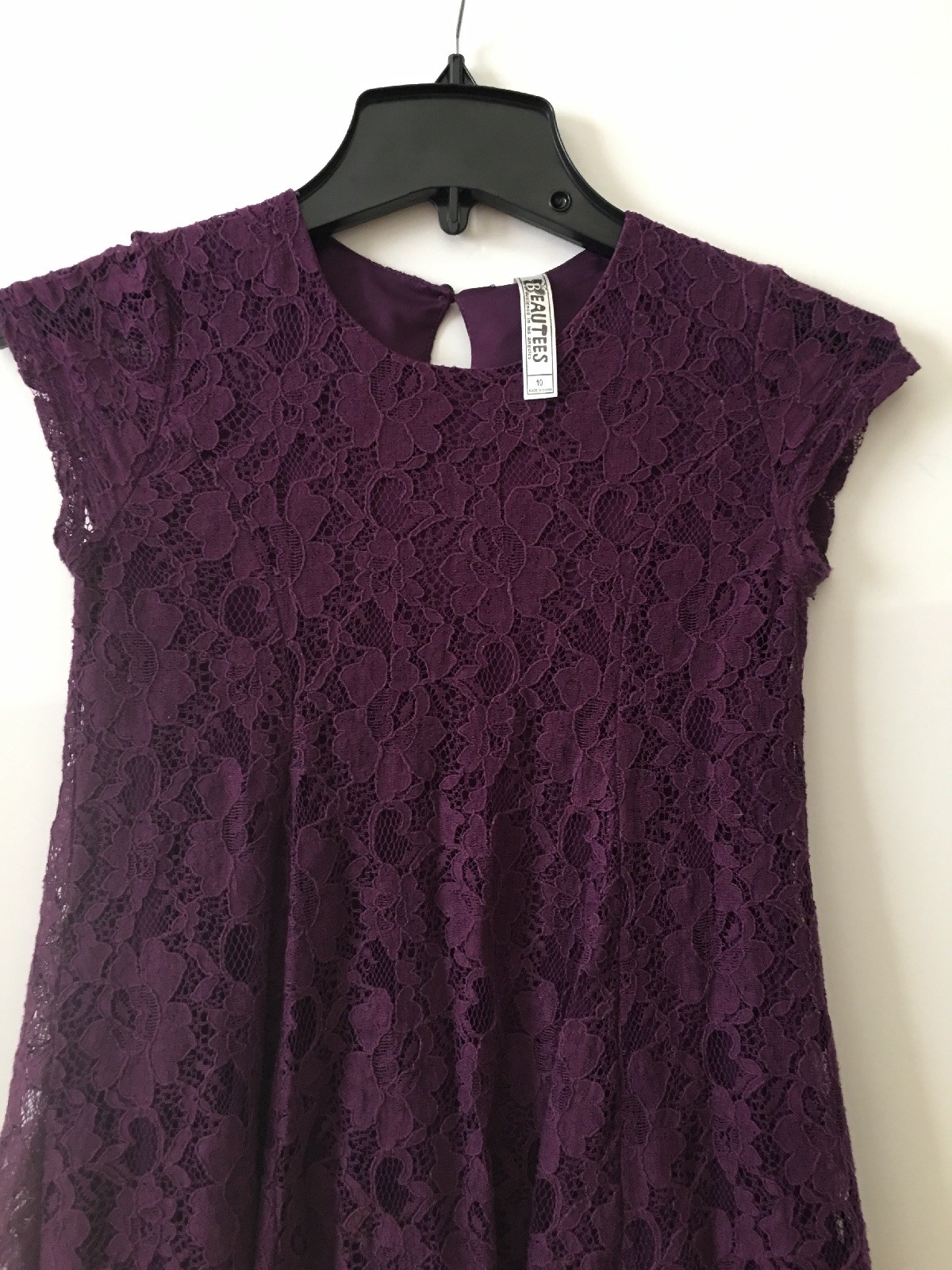 Girls "BEAUTEES" Cap Sleeve Dress Floral Lace Overlay Purple Exec. Cond ...