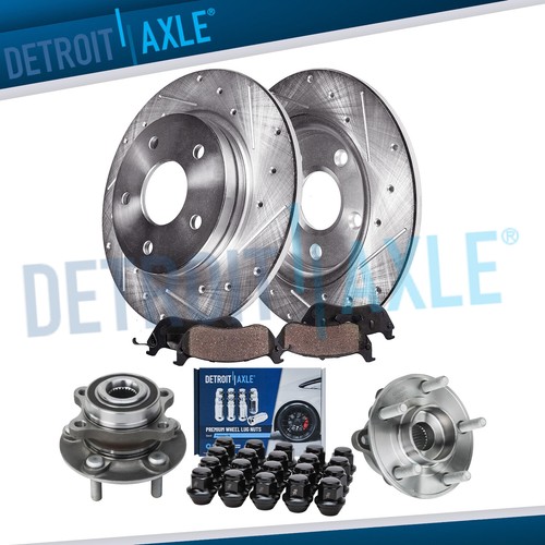 302mm Rear Drilled Rotors & Brake Pads Wheel Hubs w/20pc Lug Nuts for ...