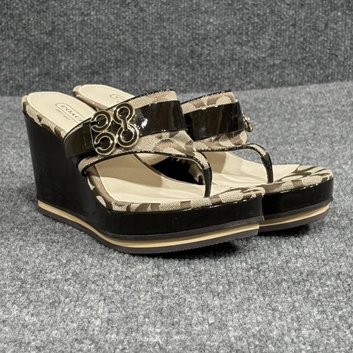 Coach Gypsy Wedge Sandals Womens Size 6 Black Signature C Patent ...