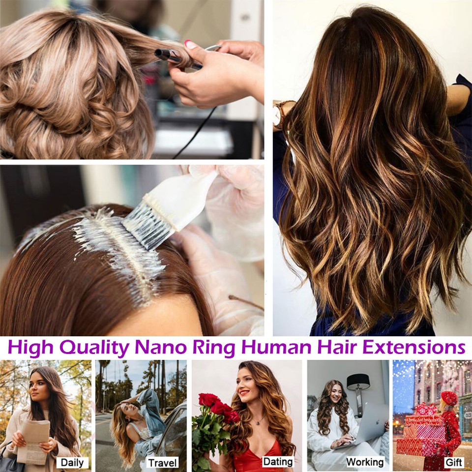 1G Nano Ring Beads Russian 100% Remy Human Hair Extensions Micro Loop ...
