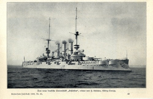 Das neue Linienschiff "Schlesien" erbaut bei F.Schichau Elbing-Danzig ...