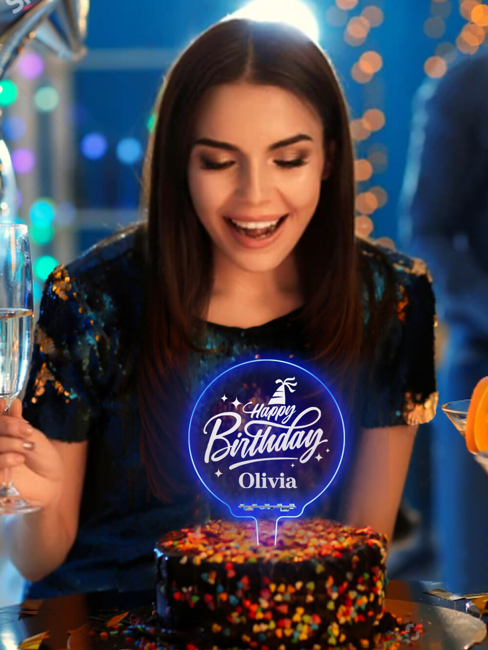 Personalised Cake Topper Acrylic LED Light Up 7 Colors Cake Decor Any ...