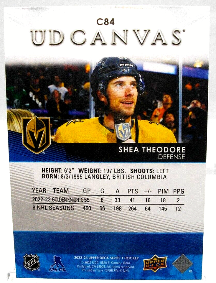 **LIQUIDATION** 2023-24 UD SERIES 1 HOCKEY SHEA THEODORE UD CANVAS ...