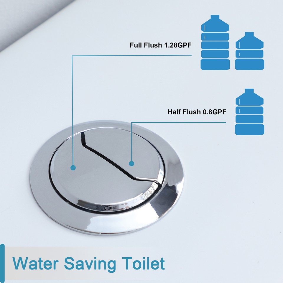 Dual Flush One Piece Toilet Bathroom Modern Compact Toilet 1.28GPF w ...