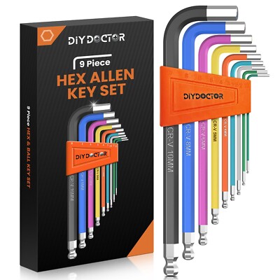 Allen Key Set Hex Metric 9pc Ball End Long Folding Colour Coded Design ...