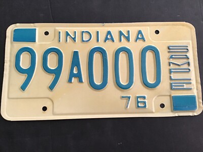 1976 Indiana SAMPLE License Plate Tag 99A000 | eBay