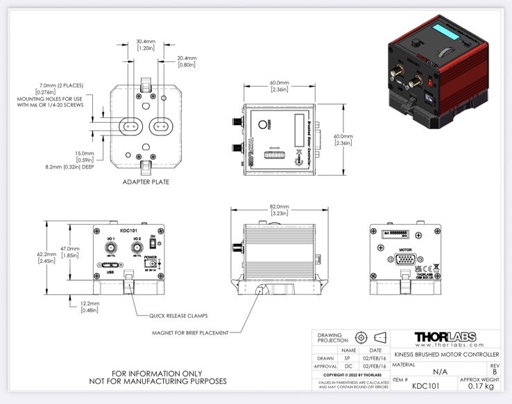 New! ThorLabs KDC101 K-Cube Brushed DC Servo Motor Controller with ...