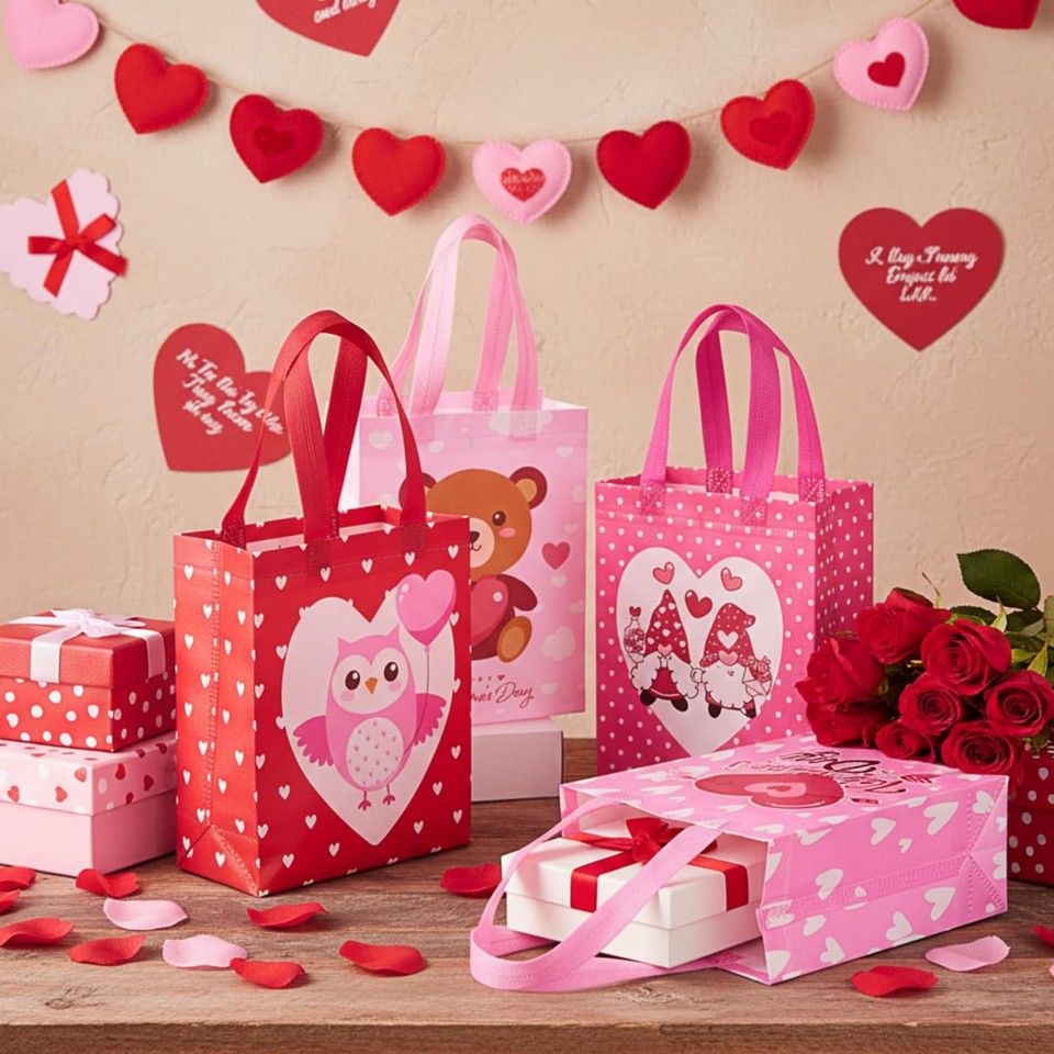24 Pcs Valentine's Day Gift Tote Bags Bulk Reusable Non Woven Gift Wrap ...