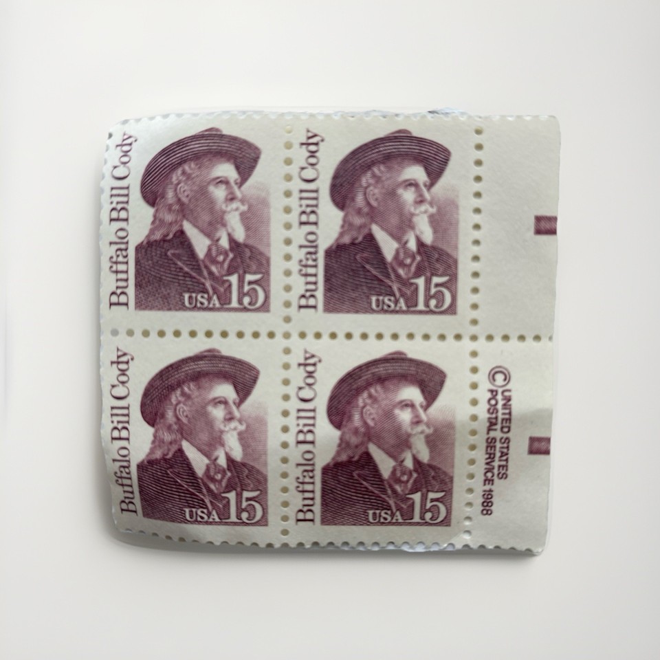 1988 Buffalo Bill Cody Plate Block of 4 15c Postage Stamps, Sc# 2177 ...
