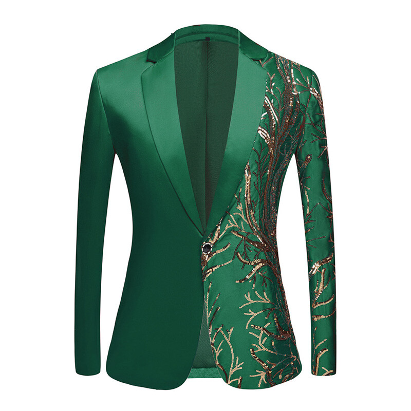 Men Slim Shiny Sequin Tree Branch Dress Jacket Suit Blazer Stage ...