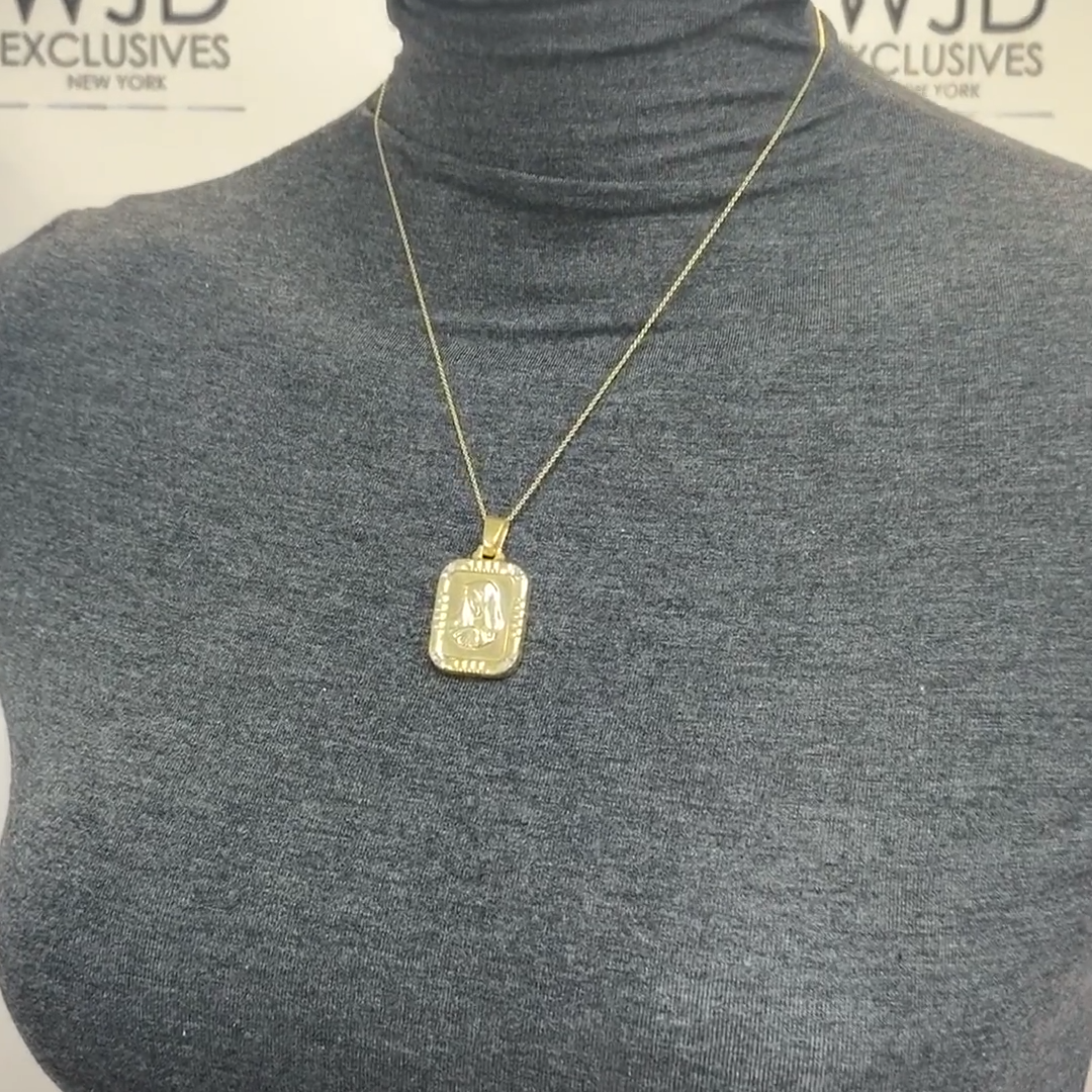 Yellow Gold Over 925 Silver Diamond-Cut Holy Mary Rectangle Prayer ...