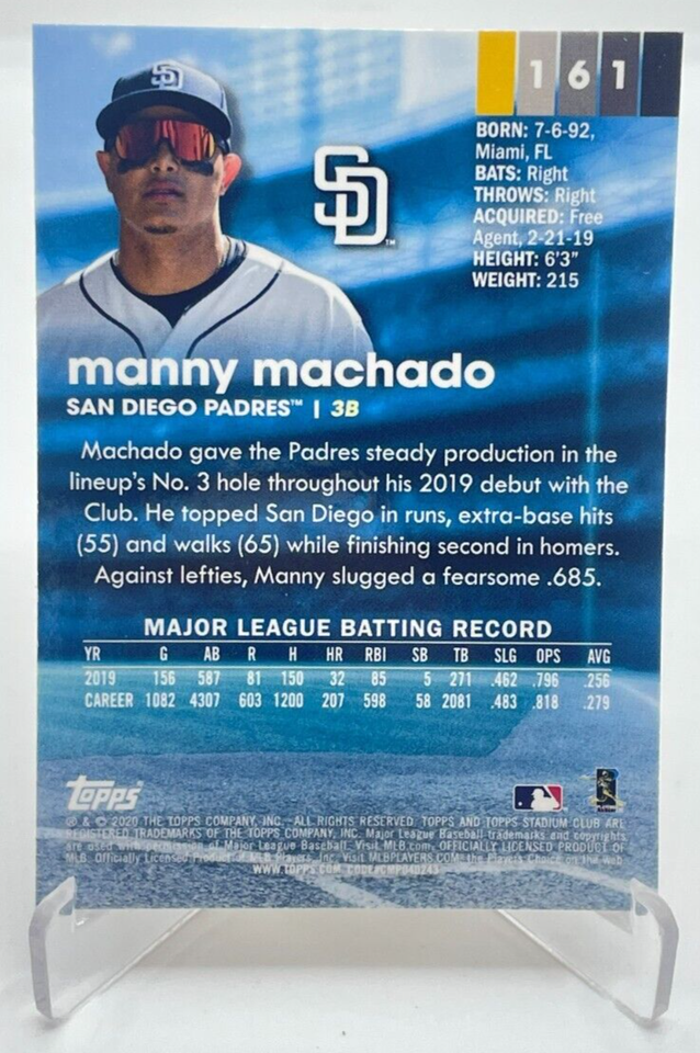 Manny Machado 2020 Topps Stadium Club Chrome Base Card #161 San Diego ...