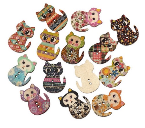 Pkg of 10 SITTING CAT 2-hole Wooden Buttons 1-1/8" x 7/8" (30mm) Crafts ...