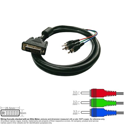 Cable Digital Video DVI-I 24 +5 29 Pin 3 RCA Component RGB 6FT SKU ...