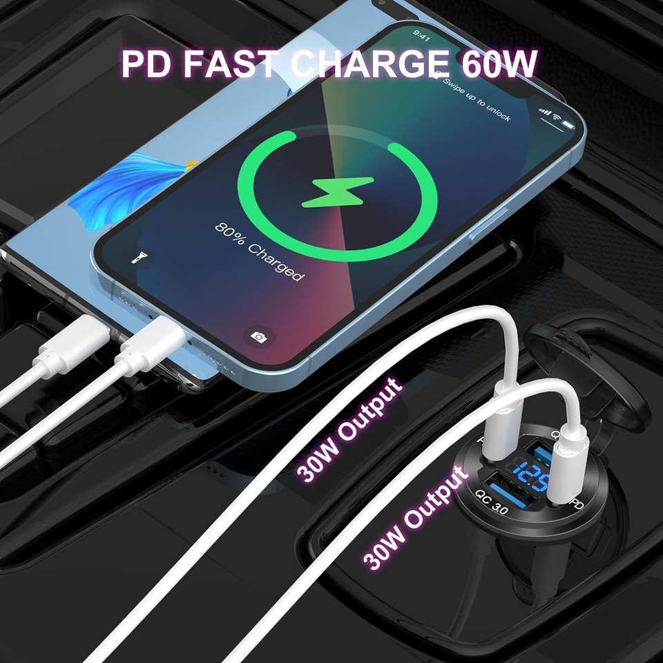 4 Anschluss 12V USB Steckdose Aluminium Ladegerät 78W Dual PD QC | eBay.de