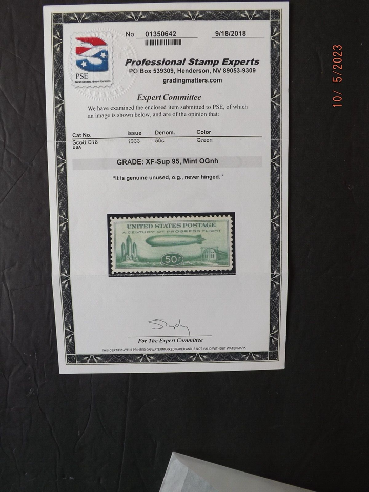 Mint US Air Mails - Scott C18 50c Graf Zeppelin - Grade: XF-SUP 95 - OG ...