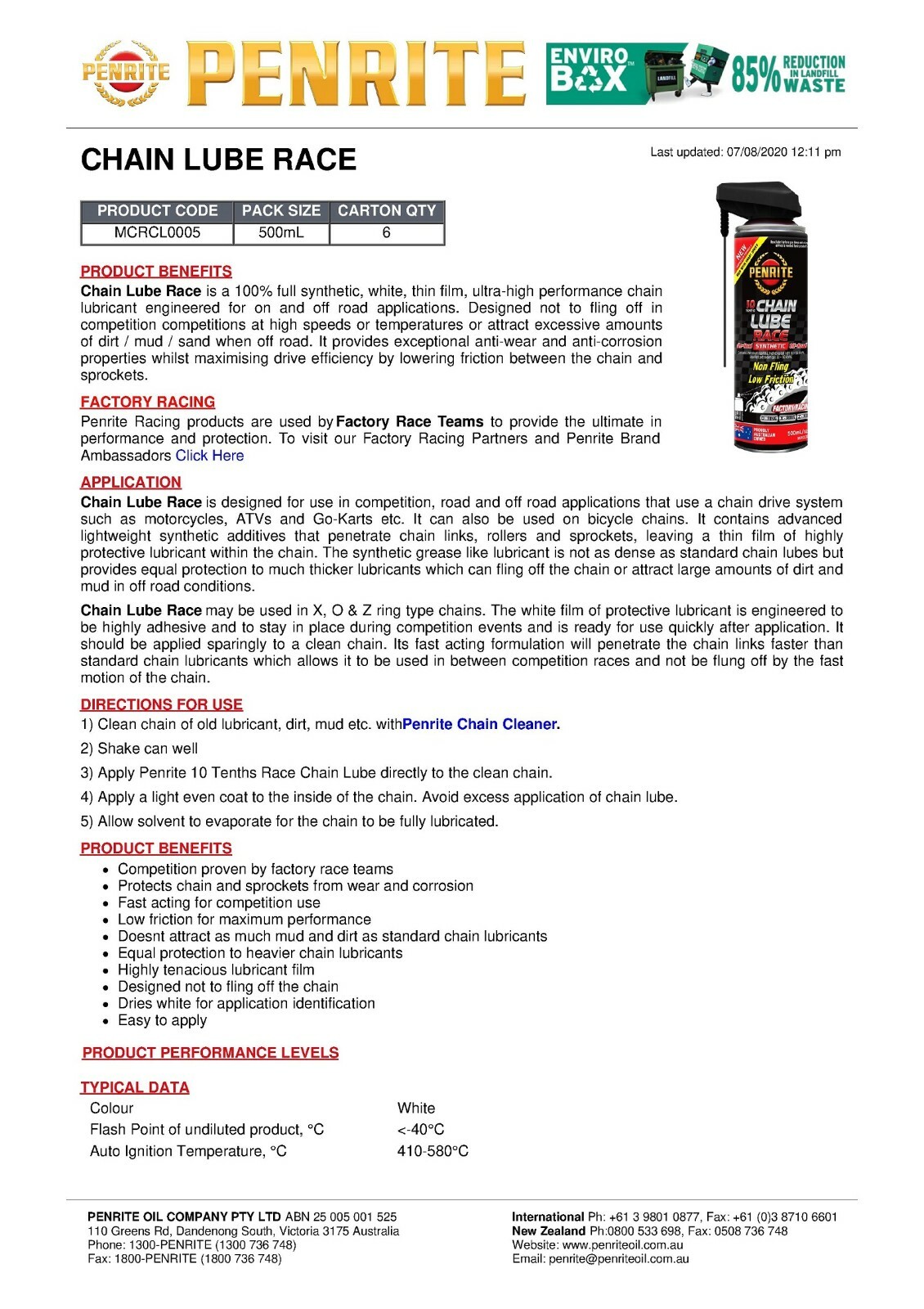 PENRITE MOTORCYCLE RACE CHAIN LUBE 500ml ON/OFF ROAD 6 CAN BUY | eBay