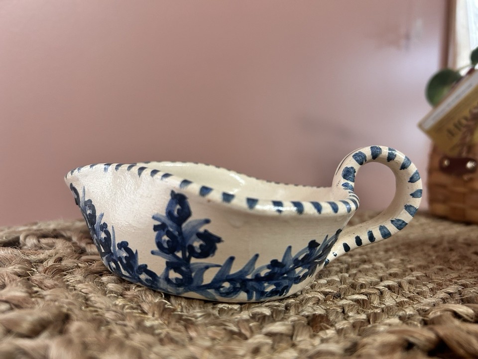 Dorchester Pottery Handled Bowl 1975 Signed by Artist Blue and White | eBay