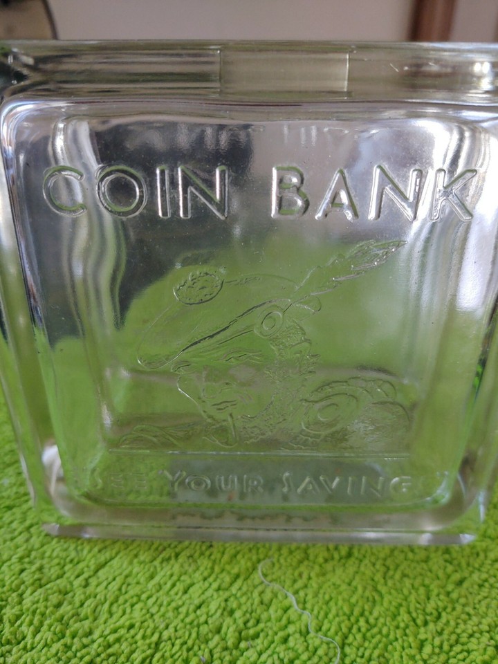 Vintage Glass Coin Bank "See Your Savings" | eBay