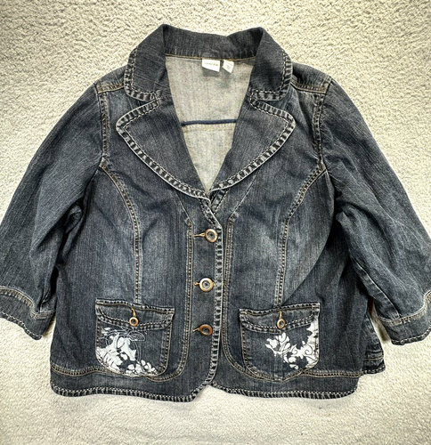 Venezia Denim Jacket Size Womens 26/28 Dark Blue Pockets Stitch Print ...