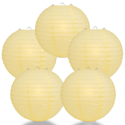 (5-PACK) 16" Lemon Yellow Chiffon Round Paper Lantern, Even Ribbing ...