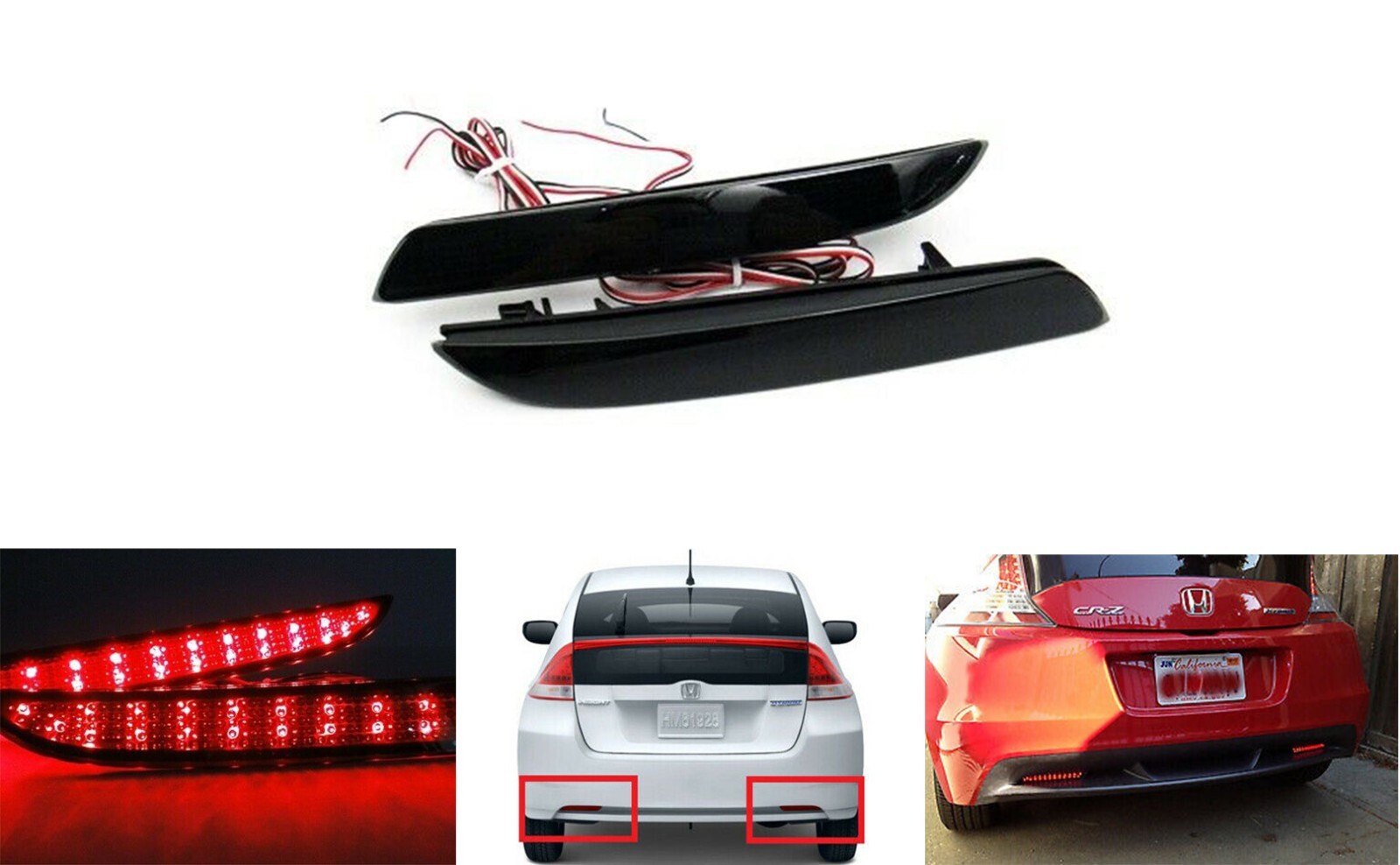 2x Smoked Lens LED Bumper Reflector Tail Brake Lights For Honda CRV CRZ ...