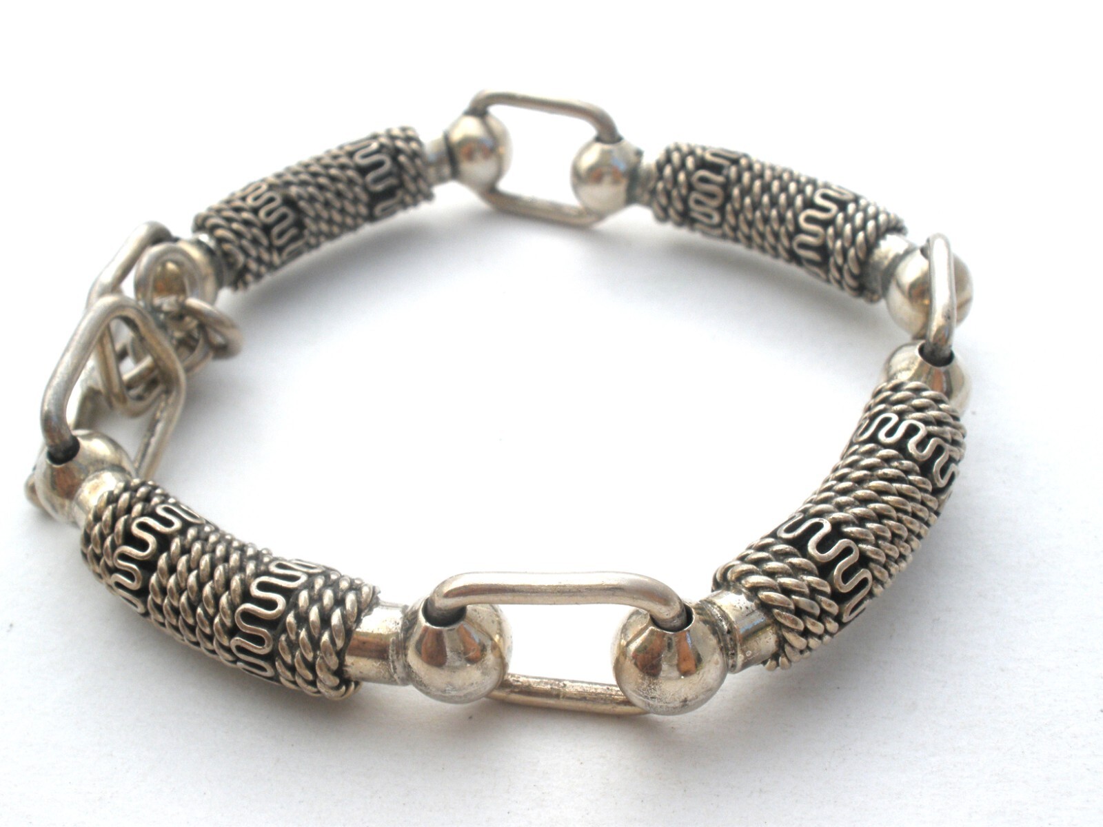 Heavy Sterling Silver Link Bracelet Twisted Design 8.5" Long Vintage ...
