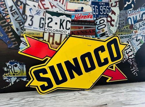 LARGE SUNOCO HEAVILY EMBOSSED GAS OIL METAL SIGN | eBay