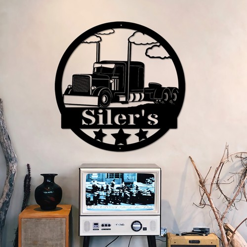 Personalized 18 Wheeler Metal Signs, Big Rig Truck Wall Decor, Trucker ...