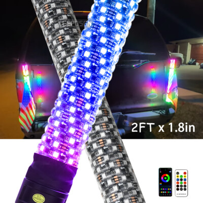 Pair Fat 2FT RGB Spiral Whip Lights Antenna For JEEP RAM GMC Ford Chevy ...