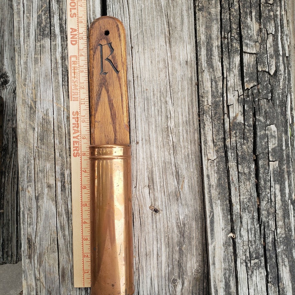 Vintage Wood - Oak & Copper Matchstick Holder For Long Fireplace ...