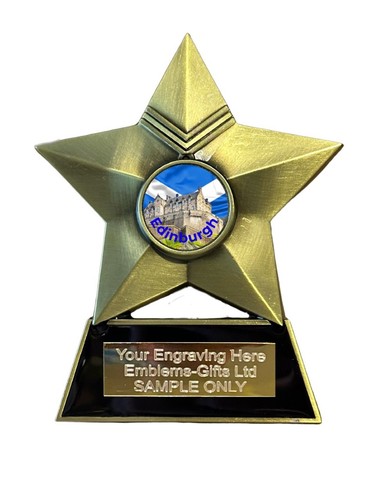 Edinburgh Castle Scotland Metal Bronze Coloured Trophy Plaque Engraved ...