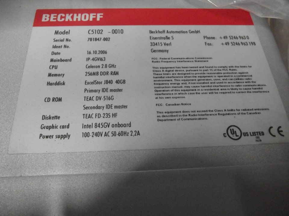 BECKHOFF C5102-0010 WARRANTY | eBay