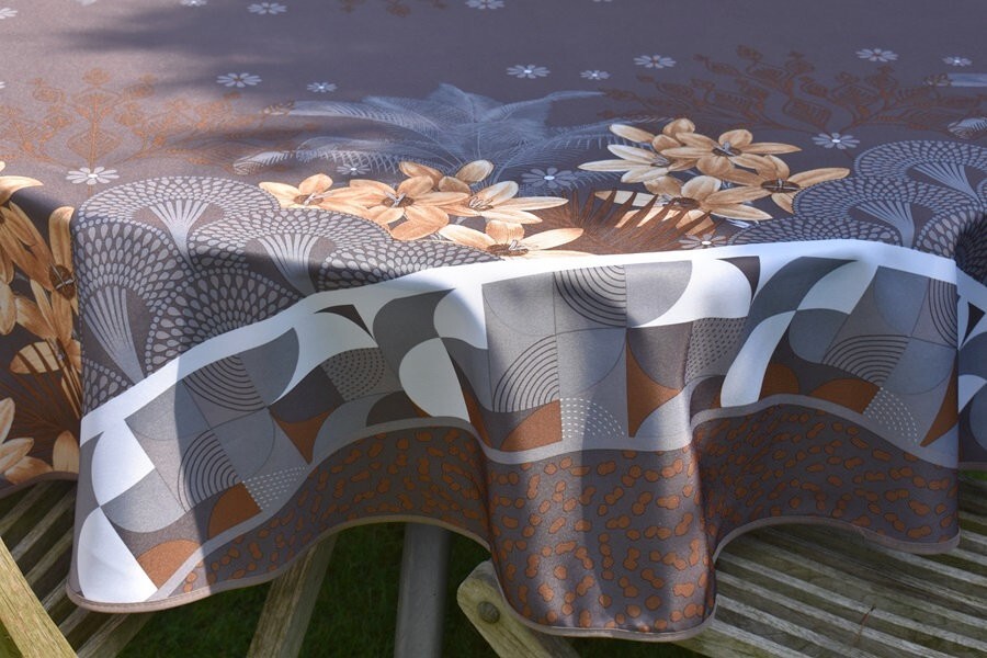 Tablecloth Provence 160 CM Round Taupe Blossom France Easy-Care Non ...