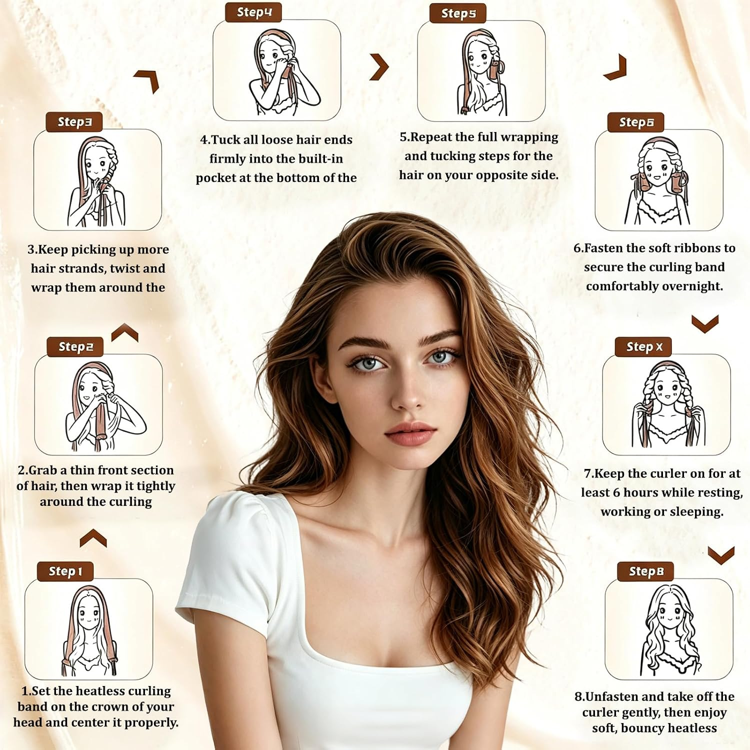 Sleeping Hair Curling Tie, Heatless Curls Overnight Set (Black ...