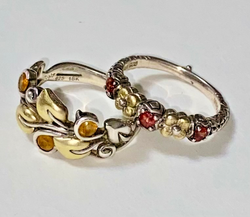 Barbara Bixby: 2 Rings: Citrine Vine/Leaf & Garnet Flower Stack, SS/18K ...